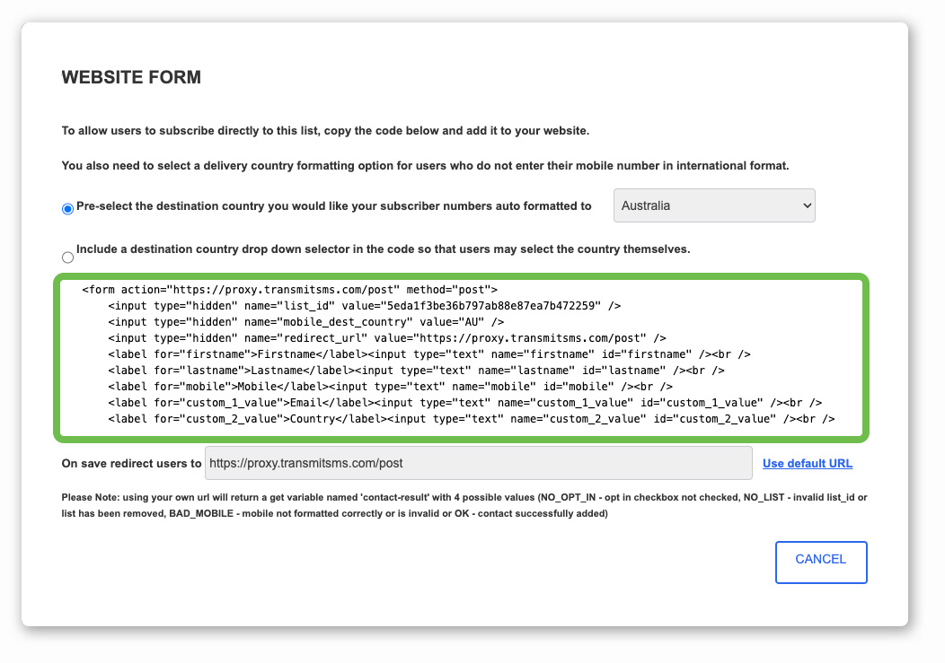 Building a list using a web form on your website