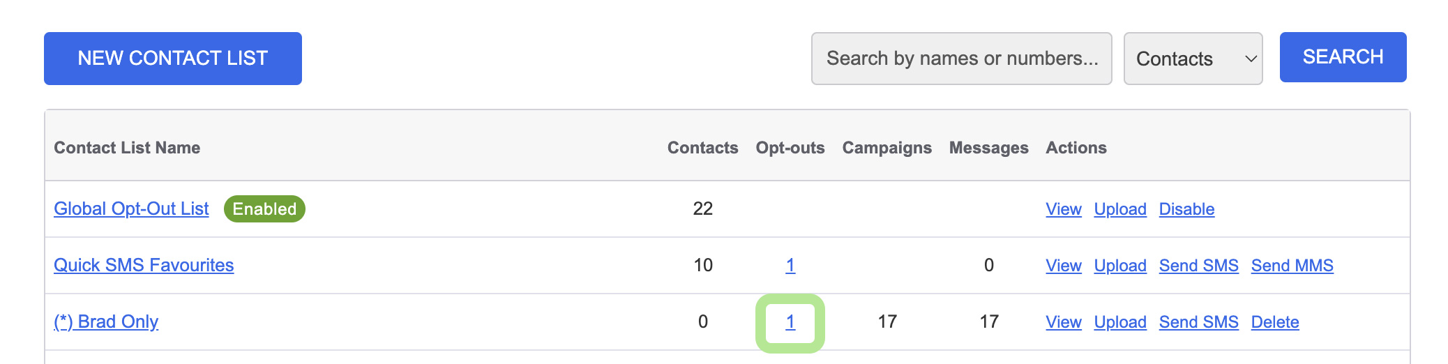 How do I remove contacts from the Global Opt-Out list?